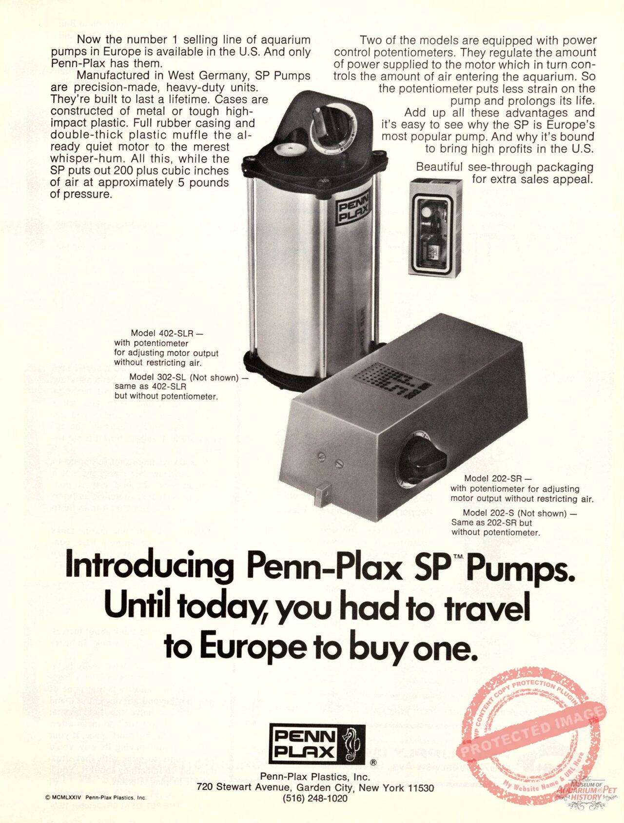 1974 Penn Plax SP Pump Ad | The Museum of Aquarium and Pet History